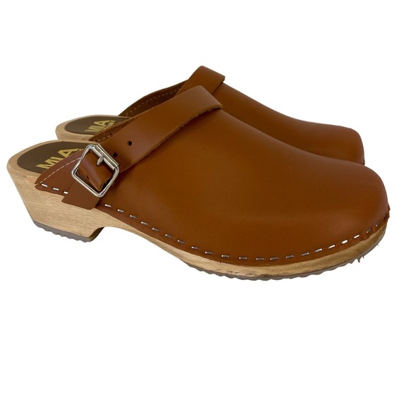 MIA | Shoes | Mia Alma Luggage Brown Leather Swedish Clogs Wooden ...